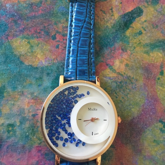 Accessories | Blue Crystal Floating Wrist Watch | Poshmark